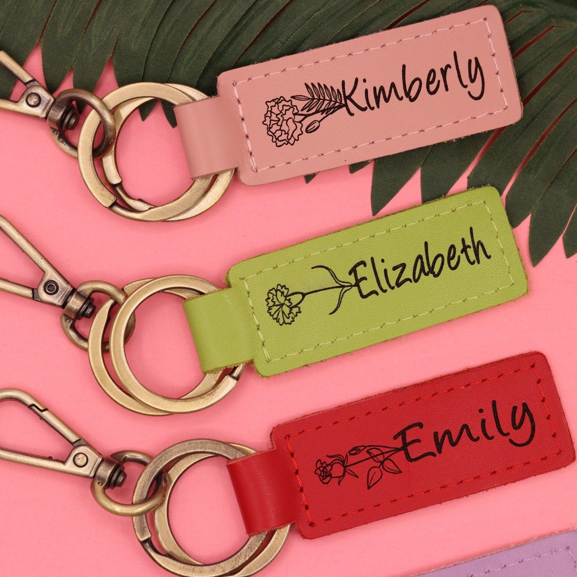 Colorful Birth Month Flower Leather Keychain