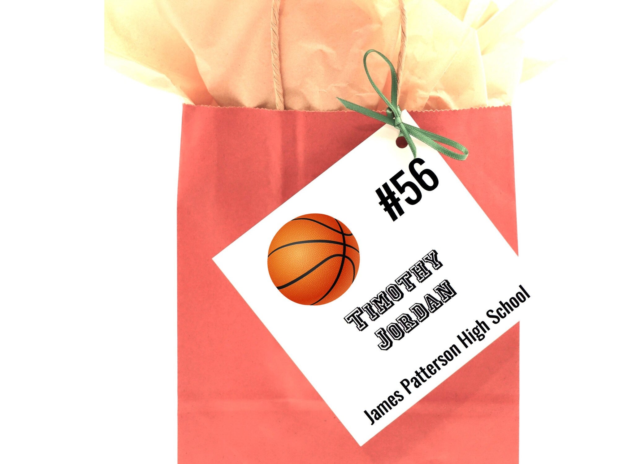 Personalized Basketball Card. Basketball Name Tag Card. Gift Bag Name
