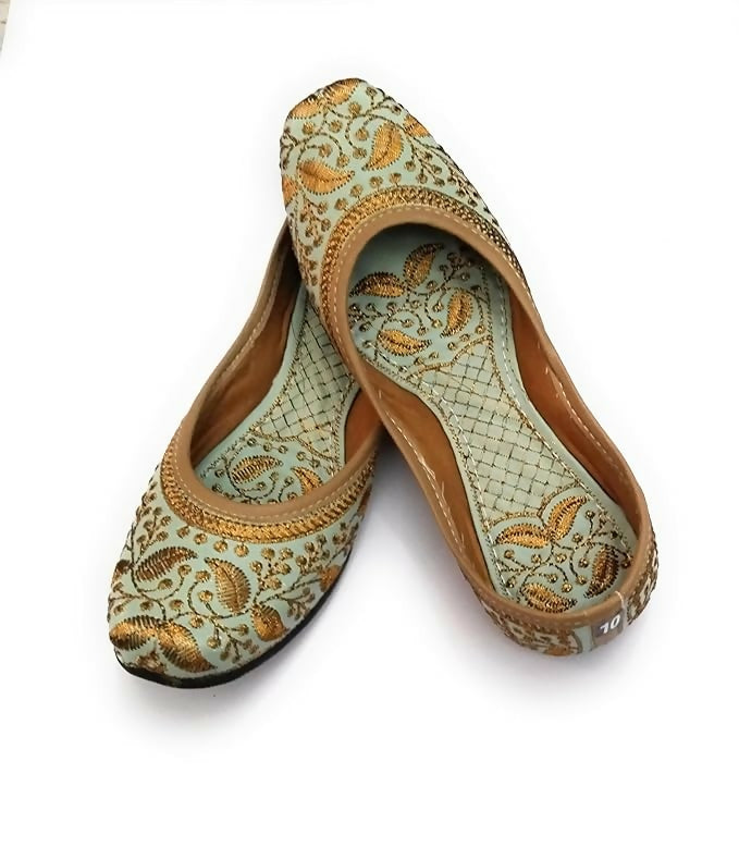Embroidered Green Jutti: Handmade Punjabi Khussa Shoes